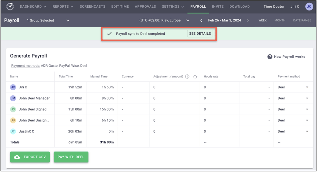 Connecting Deel with Time Doctor